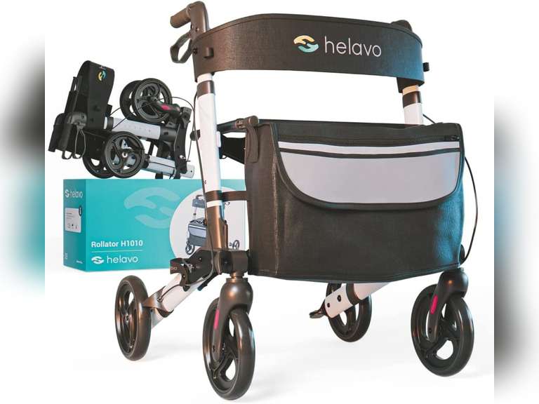 Helavo Foldable Rollator with Seat - Lightweight Aluminum Rolling ...