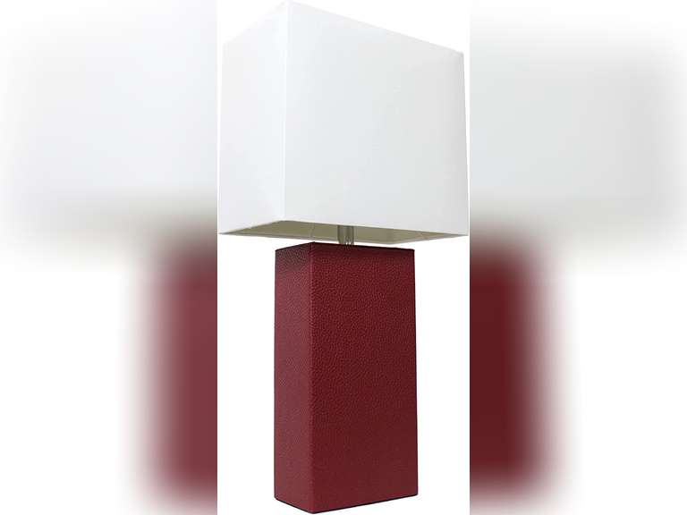 Elegant Designs LT1025-RED Modern Leather Table Lamp with White Fabric ...
