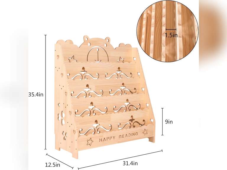 PETKABOO 5 Tier Kid Book Shelves,Wood Kids Stand Bookcase, Cartoon ...