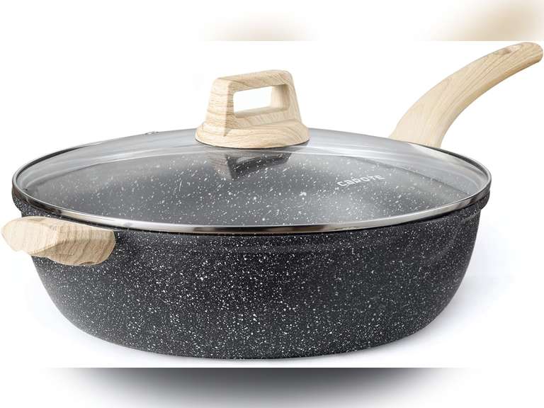 CAROTE 12.5 Inch Nonstick Deep Frying Pan Skillet with Lid, 6 Qt Saute ...