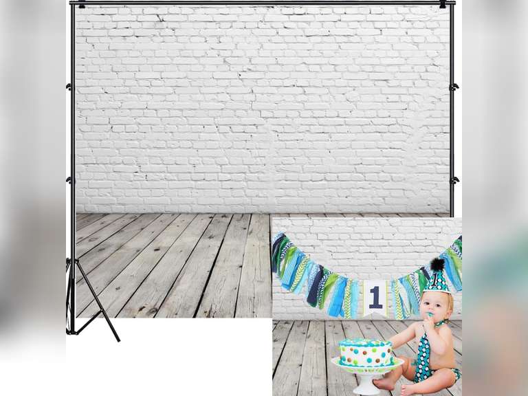 Fabric White Brick Backdrop 5x4ft Brick Photo Backdrop Wooden Floor ...