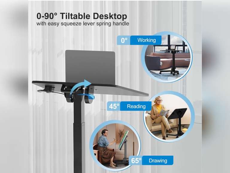 JYLH JOYSEEKER Foldable Mobile Standing Desk, Pneumatic Height ...