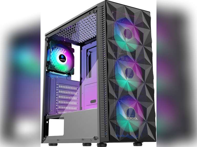 MOROVOL PC Case Pre-Install 4 RGB Fans, ATX Gaming PC Case with Diamond ...