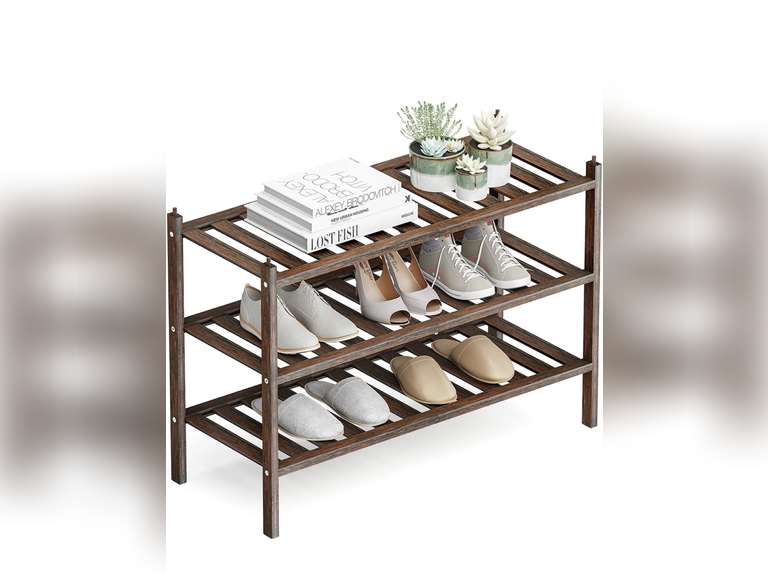Dranixly Shoe Rack, 3-Tier Bamboo Stackable Shoe Shelf Storage ...