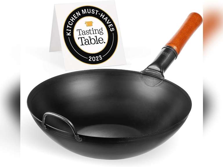 YOSUKATA Carbon Steel Wok Pan – 13,5 “ Stir Fry Pans - Chinese Wok with ...
