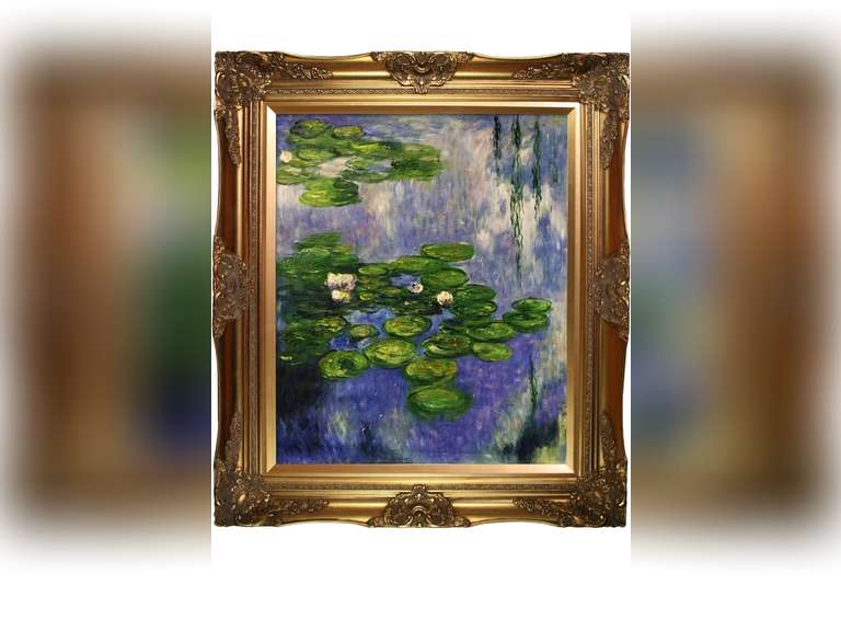 La Pastiche Water Lilies (Vertical) by Claude Monet Framed Hand Painted ...