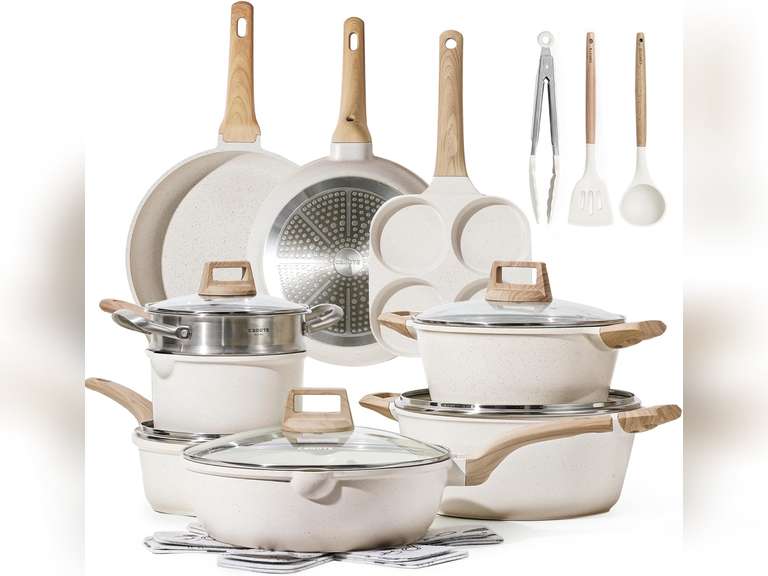 CAROTE 21Pcs Pots and Pans Set, Nonstick Cookware Sets, White Granite ...