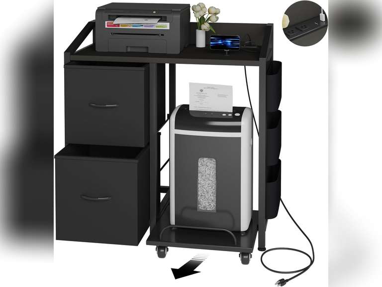 Printer Stand with Storage, Lateral Office Filing Cabinets with Power ...