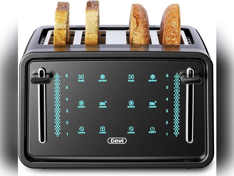 Gevi Toaster 4 Slice,Led Display Touchscreen Bagel Toaster with Dual ...