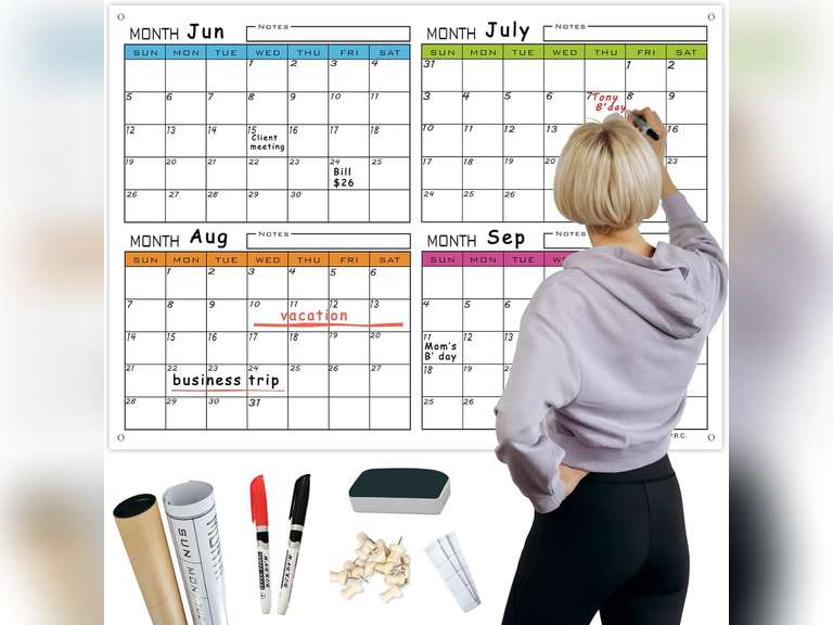 Dry Erase Calendar For Wall 4 Month,Large Blank Laminated Whiteboard ...