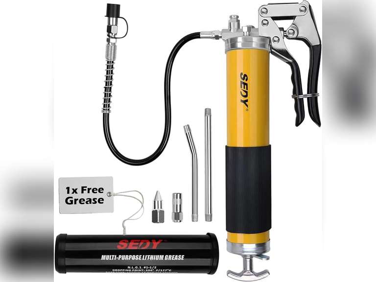 Heavy Duty Grease Gun Kit - 14oz Free Grease Tube 8000 PSI Pistol High ...