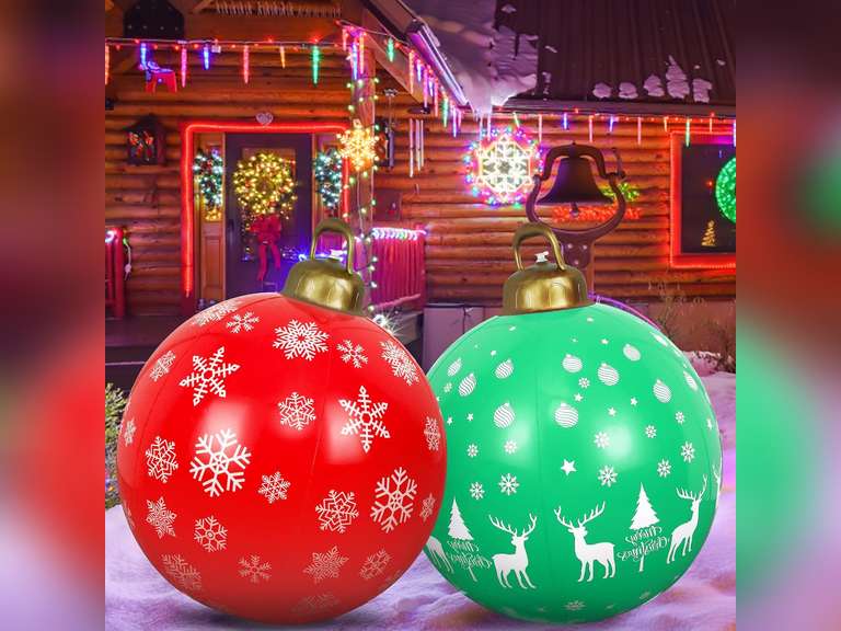 2PCS Inflatable Christmas Ball Decorations, 24' Red Green Merry ...