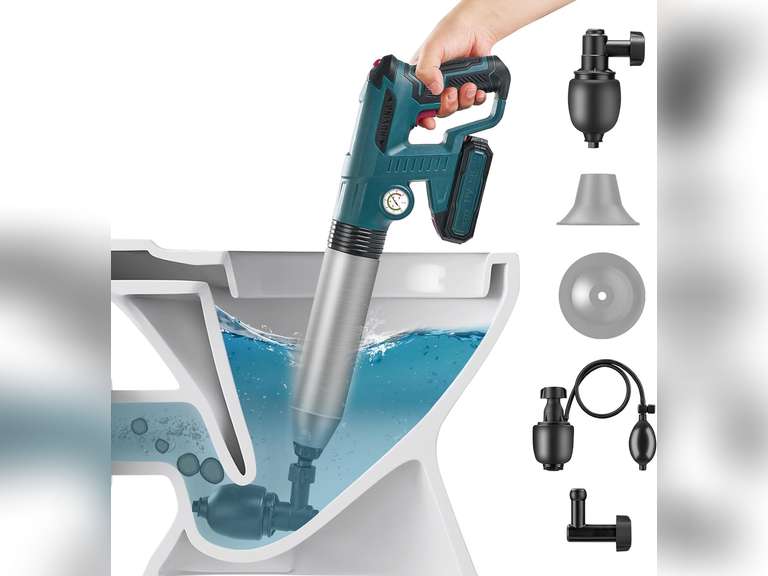 Electric Toilet Plunger Heavy Duty, Portable Battery Power 80 PSI ...