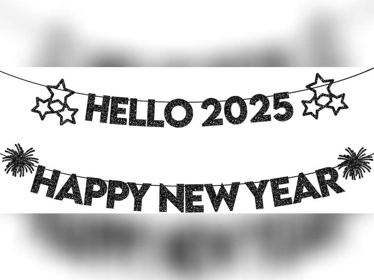 KatchOn, Glitter Black Happy New Year Banner 2025-10 Feet, No DIY ...