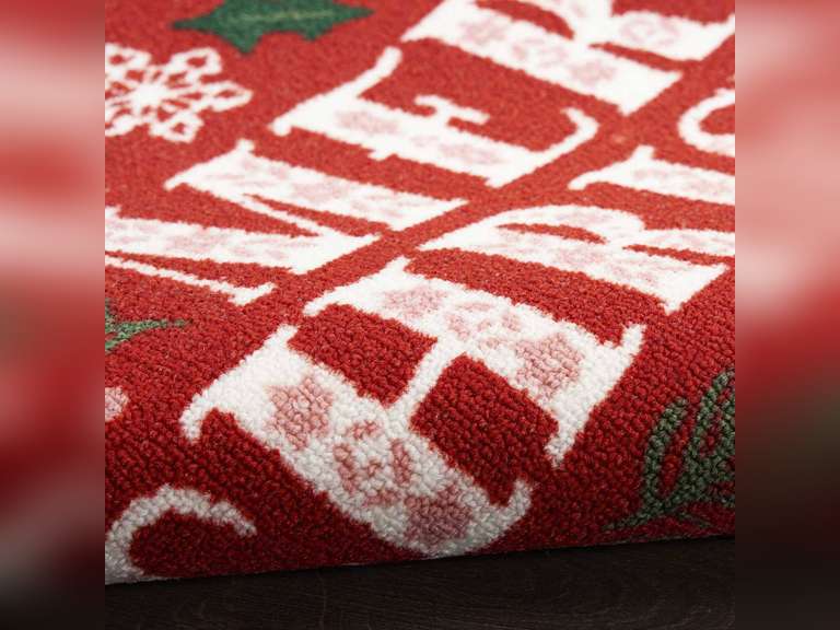 St. Nicholas Square 19.5" x 30" Red Merry Christmas Holiday Accent Rug ...