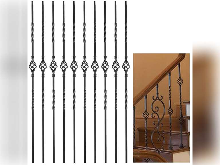 10 Pcs Wrought Iron Balusters, 1/2" x 44" Hollow Iron Baluster for ...
