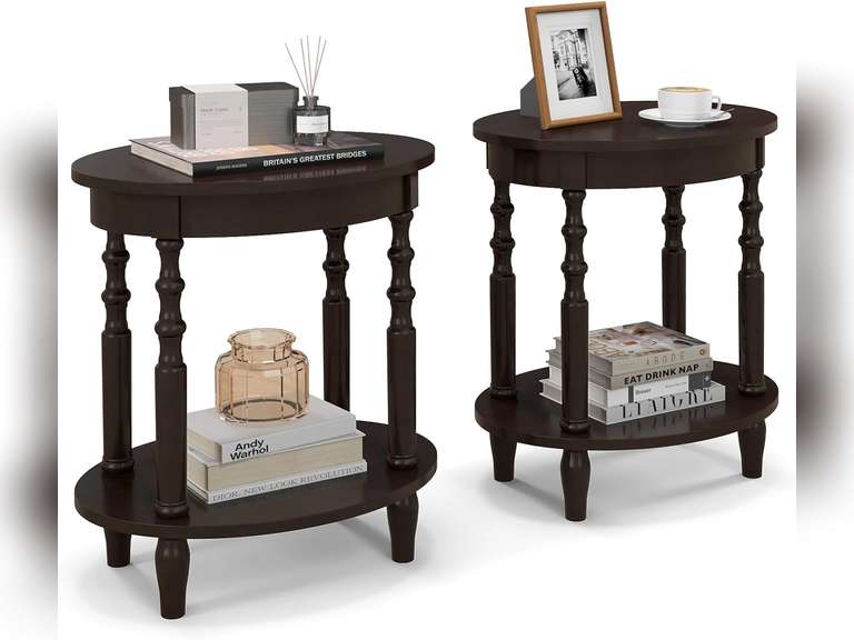 Giantex Oval End Tables Set of 2, 2-Tier Sofa Side Table with Storage ...