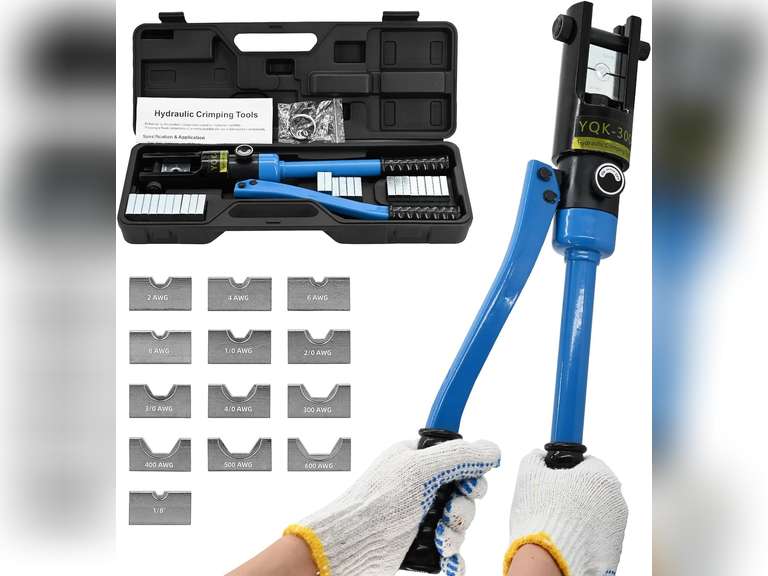 16T Hydraulic Battery Cable Crimper 8 AWG to 600 MCM Hydraulic Crimping ...