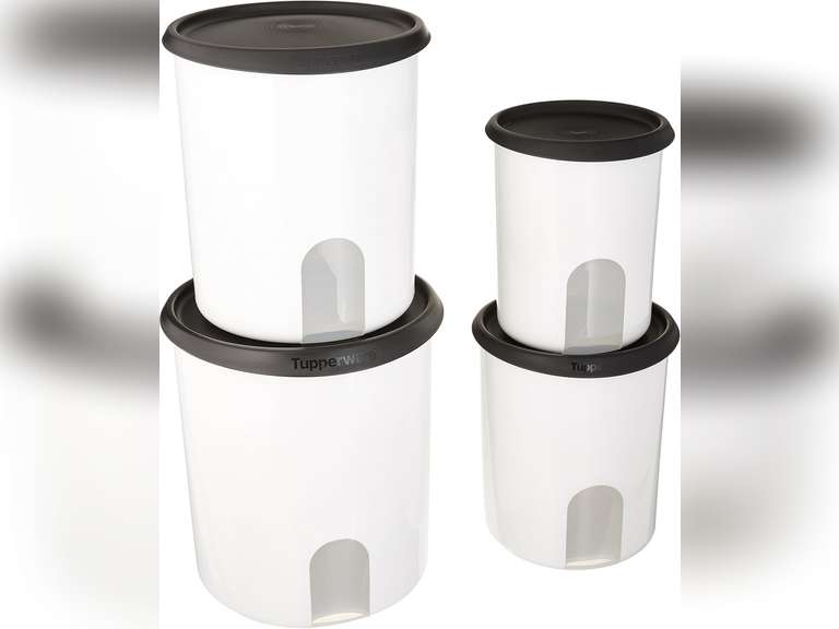 TUPPERWARE ONE TOUCH REMINDER 4-PC. CANISTER SET/BLACK WITH NEW ...