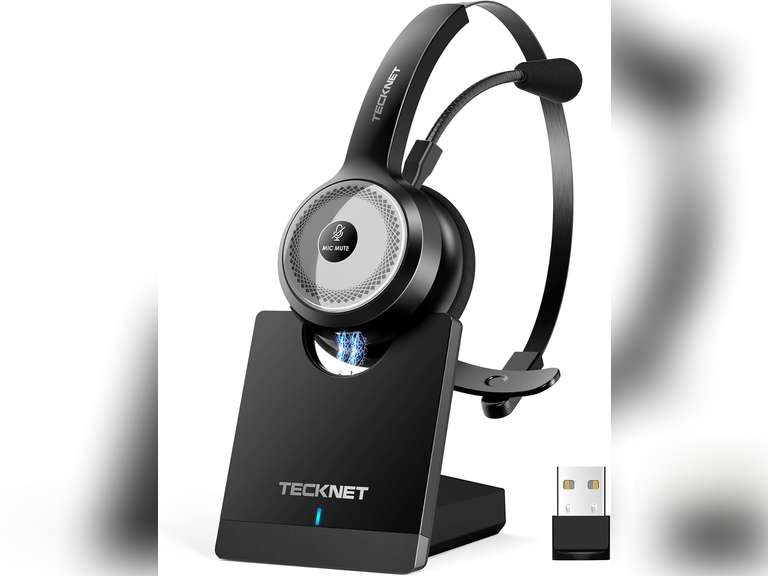 TECKNET Bluetooth 5.0 Headset with Microphone for PC, USB Wireless ...