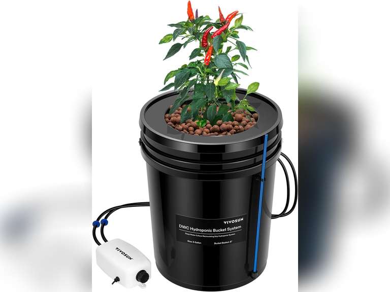 VIVOSUN DWC Hydroponics Grow System with Top Drip Kit, 5-Gallon Deep Water Culture ...