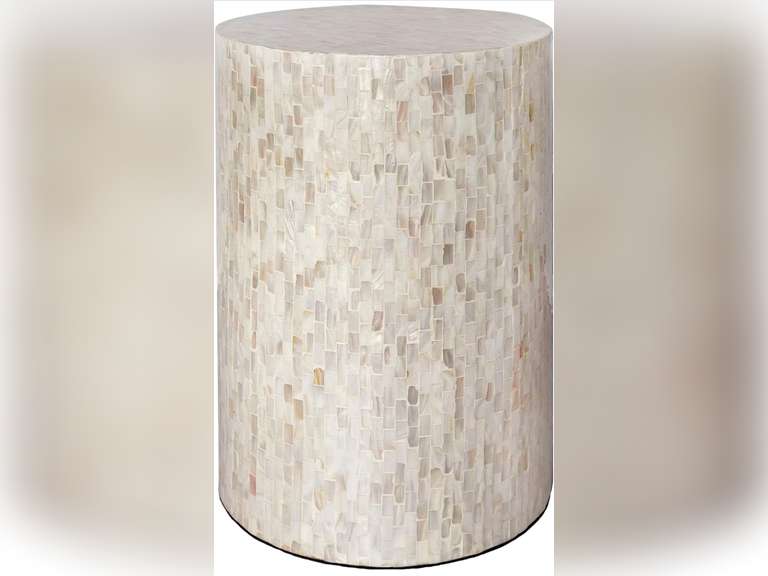 Mother of Pearl Inlaid Cylinder Drum End Table Nacre Capiz Shell Side ...