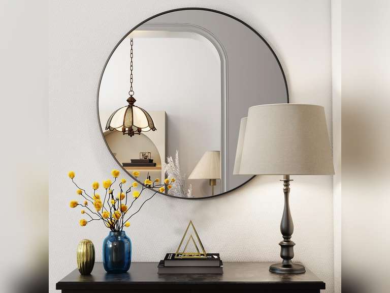 BEAUTYPEAK 20 Inch Round Mirror, Black Metal Frame Circle Mirror, Wall ...
