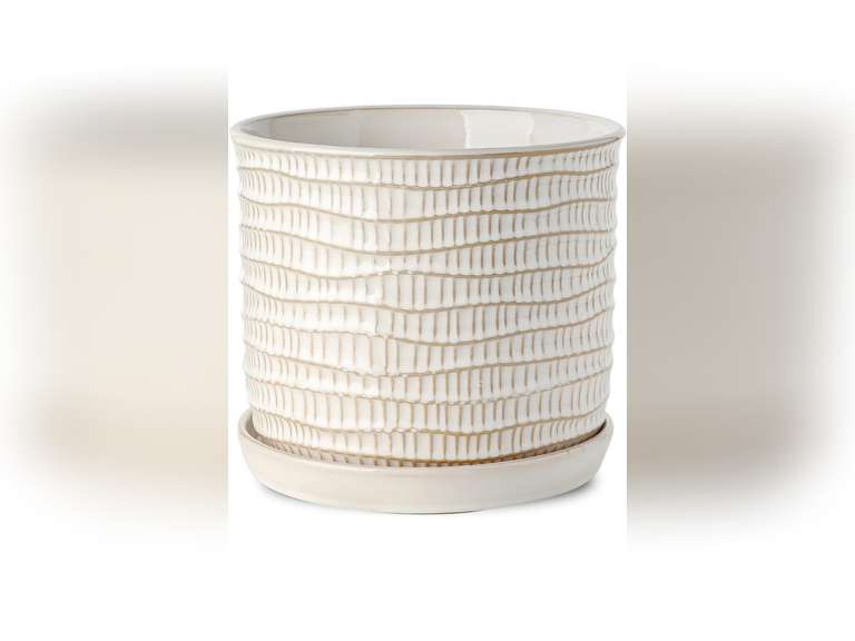 8 Inch Plant Pot : Ceramic Planter Pot with Drainage Hole & Saucer ...