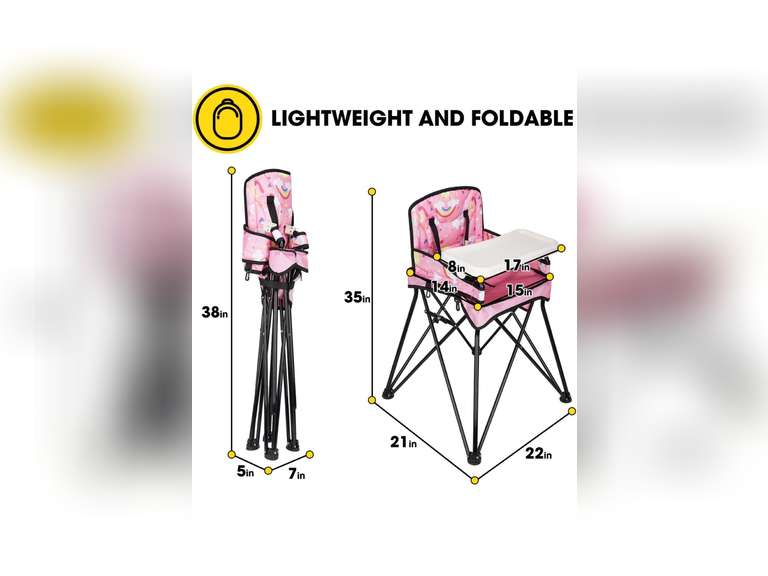 VEEYOO Baby High Chair with Removable Tray - Portable High Chair for ...