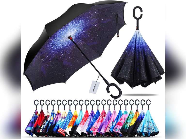 Windproof Double Layer Folding Inverted Umbrella, Self Stand Upside ...