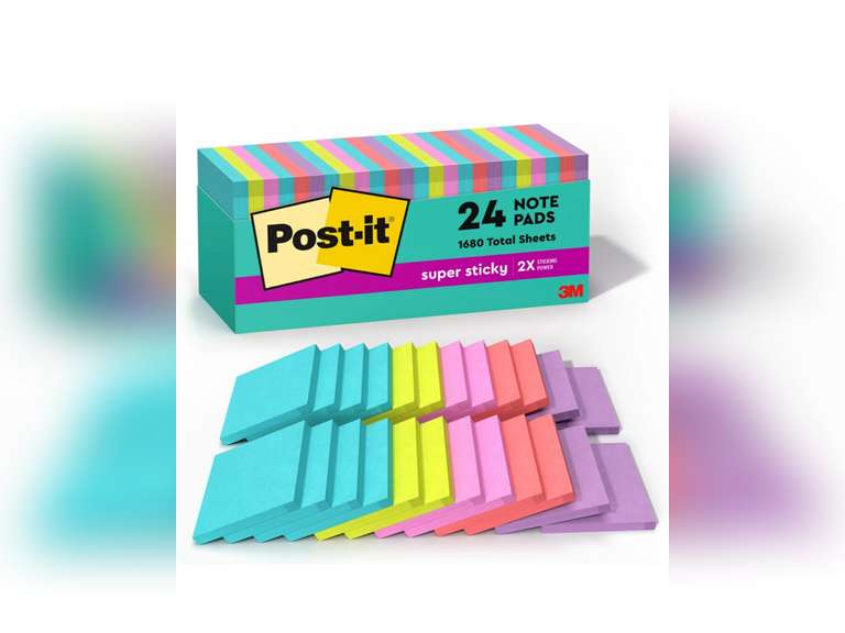 Post-it Super Sticky Notes, 3x3 in, 24 Pads, 2x the Sticking Power ...