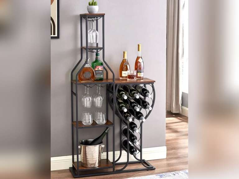 JRHRXXY Freestanding Floor Wine Rack with Wine Glasses Holder,5-Tier ...
