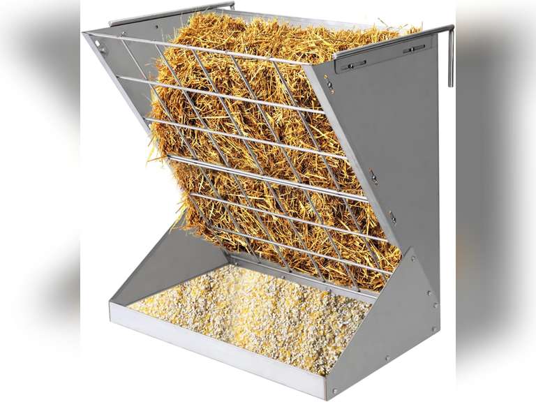 MUDUOBAN Goat Hay Feeder Wall Mount 26 Gallon,Heavy Duty Iron 2 in 1 Hay Rack for Horse Sheep ...