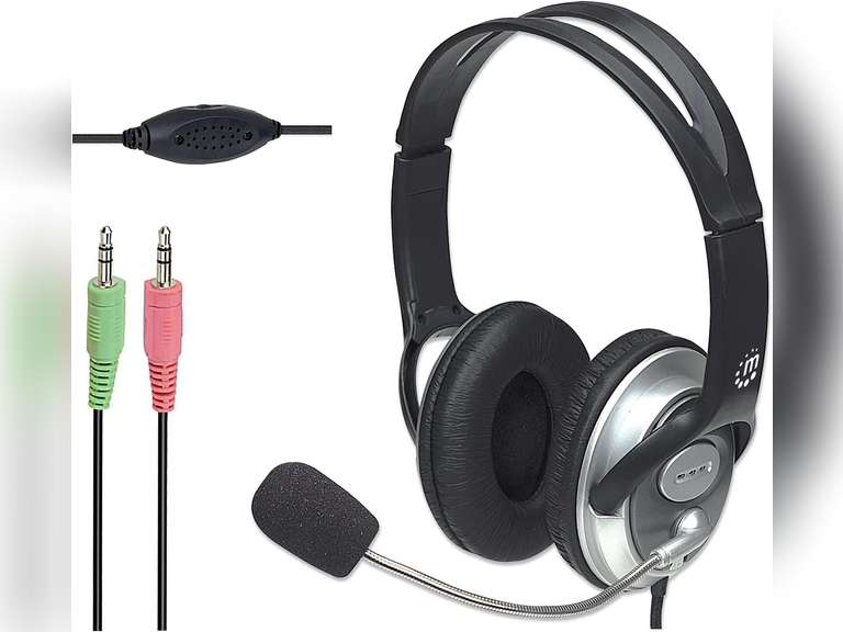 MANHATTAN Headset with Microphone with 8 ft Long Cable, Volume Control ...