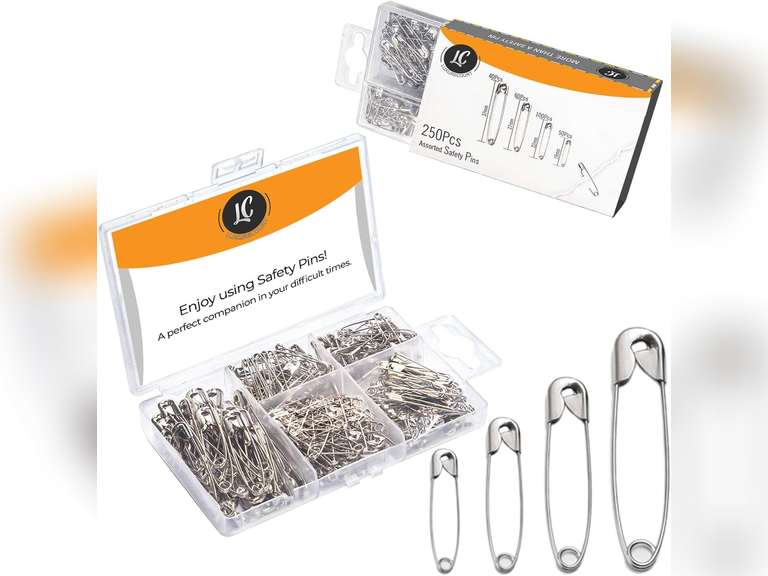 250 Pack Safety Pins by Luxurecourt, 4 Assorted Sizes of Durable ...