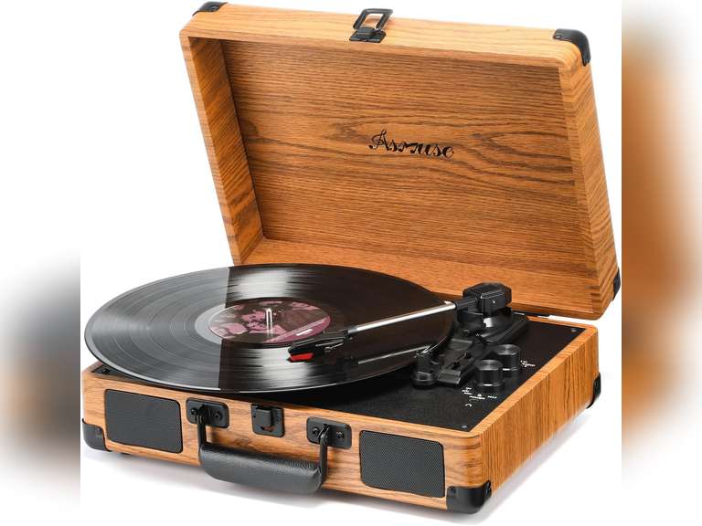 Asmuse Vinyl Record Player, 3 Speed Turntable Bluetooth Record Player ...