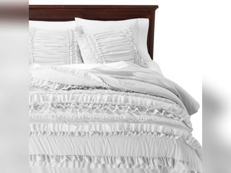 Belle Ruffle Comforter Set (King) White 4pc - Lush Dcor 76 - Quarter Price
