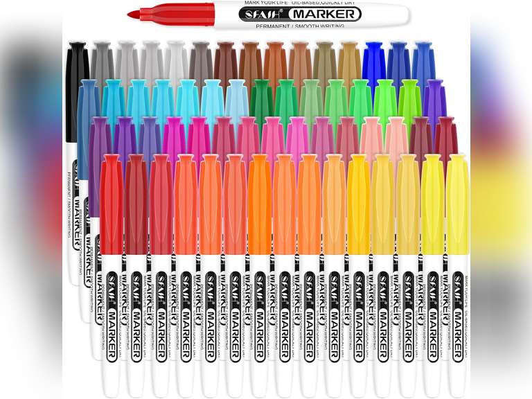 60 Colors Permanent Markers - Assorted Colors Fine Tip Permanent ...
