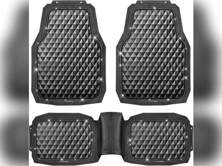 CAR PASS Bling Diamond Rubber Car Mats, Heavy Duty Deep Dish All ...