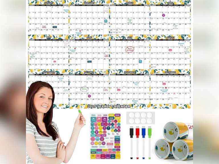 32" x 48" 2025 Wall Calendar Erasable - Rolling Packing - 12 Month ...