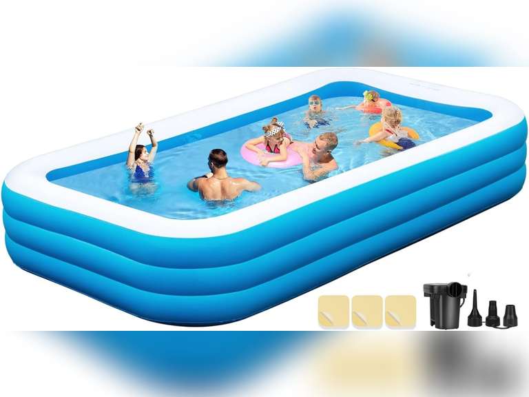 Extra Large Inflatable Pool with Seat, 130"x72"x22" Big Blow Up Pool ...