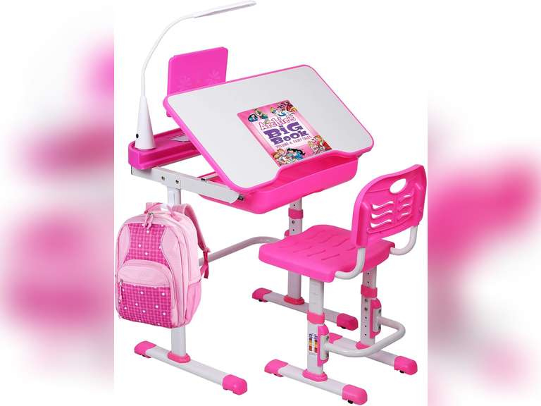 Kids Desk and Chair Set, Height Adjustable Child's School Study Writing ...