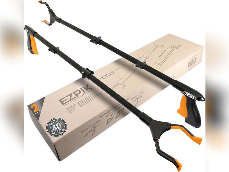 2 x EZPIK 40" Reacher Grabber Pickup Tool + Grabbers for Elderly Grab ...