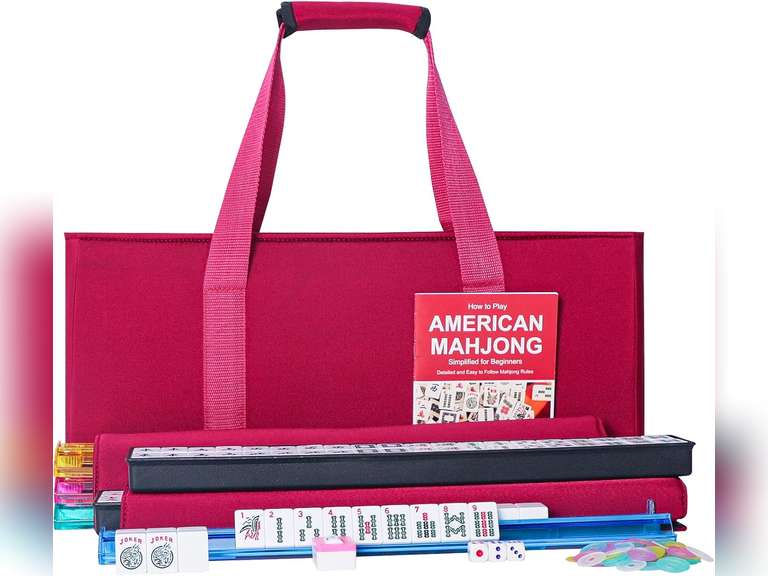 ZGME American Mahjong Set,166 Premium White Tiles with Red Soft Bag and Accessories,4 All-in-One ...
