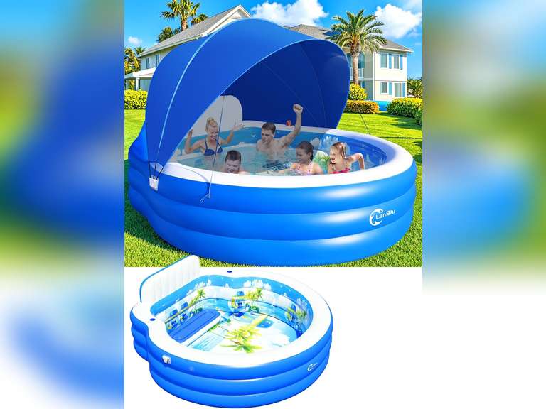 2025 Upgraded Inflatable Round Blow Up Family Lounge Pool with Canopy ...