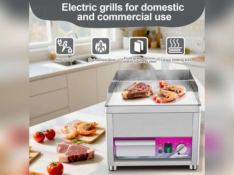 Mvegoiuok Commercial Electric Griddle 14 Inch Stainless Steel Table Top ...