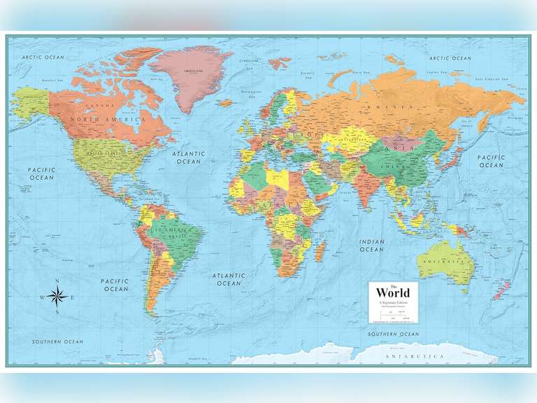 Swiftmaps 32" x 50" RMC Large World Wall Map Poster - Laminated Rolled ...