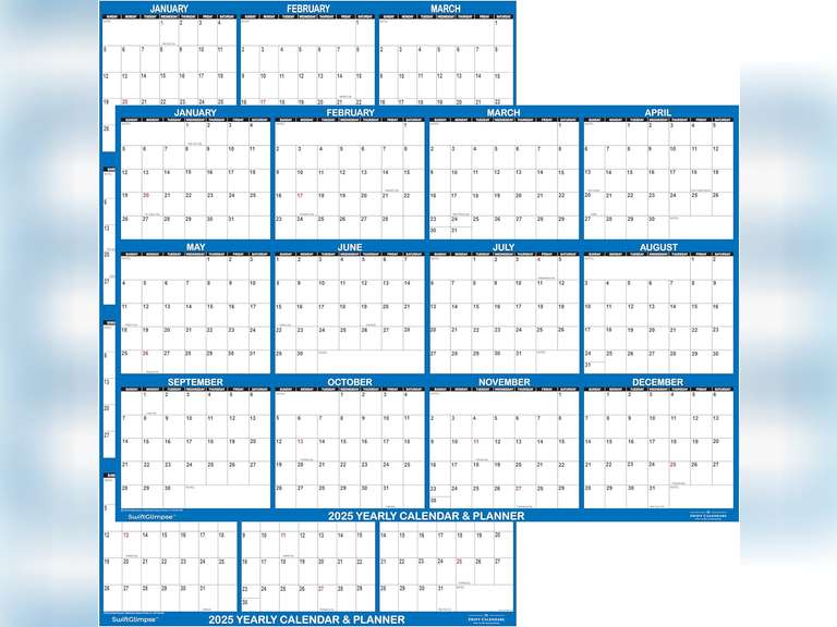 24" x 36" SwiftGlimpse 2025 Wall Calendar Erasable Large Wet & Dry ...