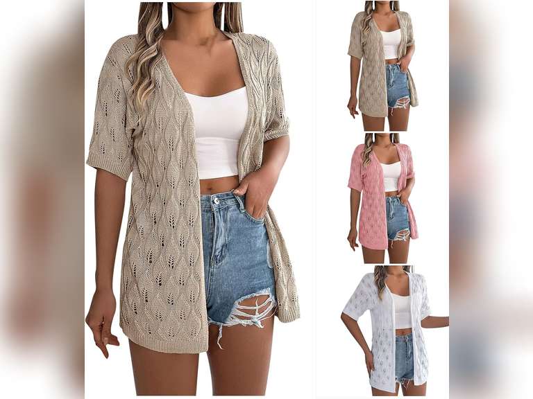 Womens 2025 Summer Crochet Cardigan Lightweight Sweaters Short Sleeve ...