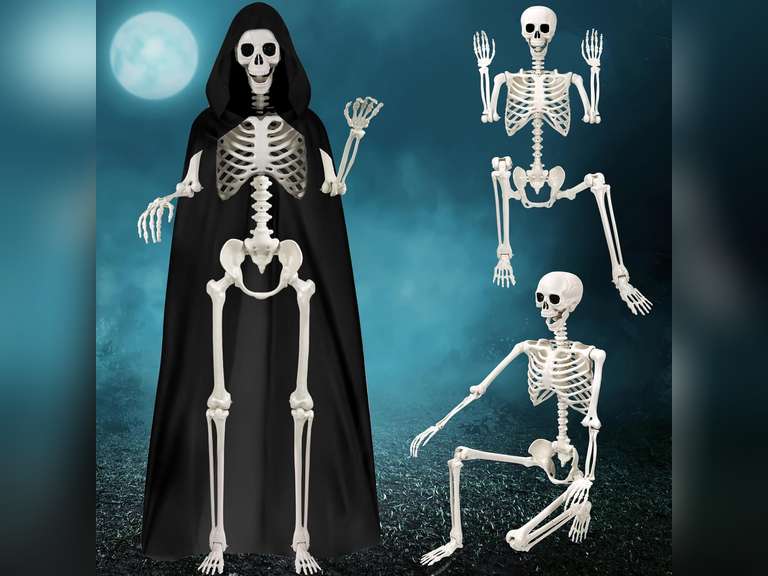 5.4Ft Halloween Life Size Skeleton Decoration, Posable Full Body Giant ...